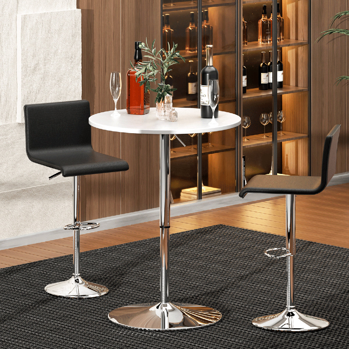 Wrought Studio™ Ojavi Bistro Pub Table Round Adjustable Height Bar Cocktail Table Dining Table ...